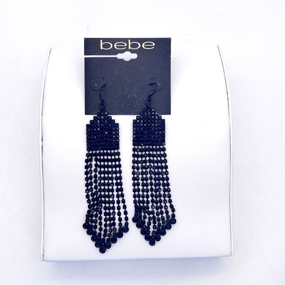 bebe | Jewelry | Nwt Bebe Black Multi Strand Crystal Long Earrings ...